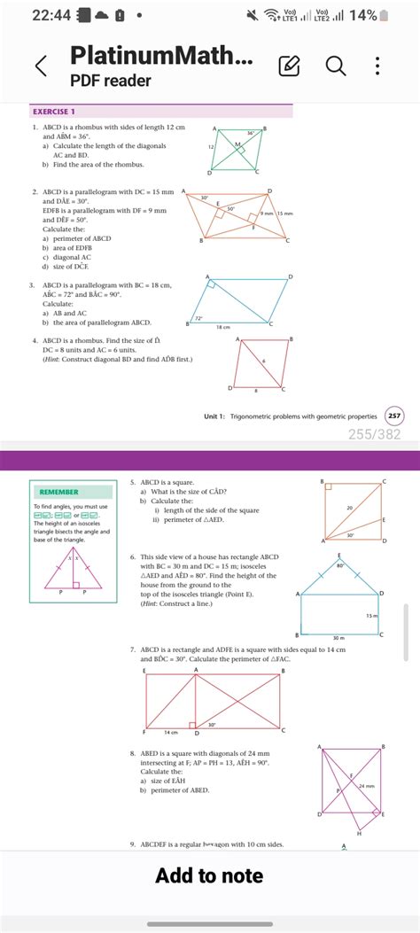 Abcd Is A Rhombus With Sides Of Length 12 Cm And Abm 36° A Calculate