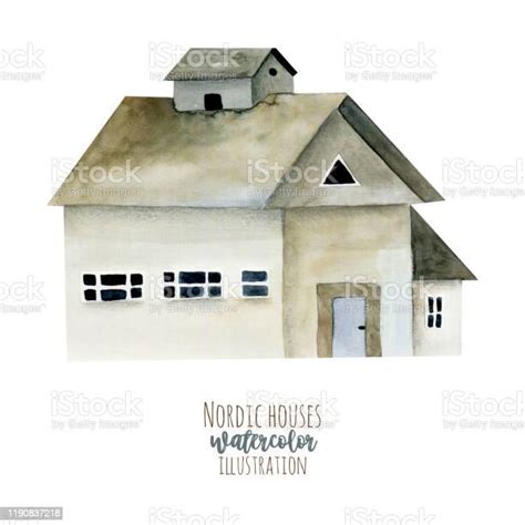 수채화 유럽 고대 건축 북유럽 집 흰색 배경에 고립 된 손으로 그린 그림 거리에 대한 스톡 벡터 아트 및 기타 이미지 거리