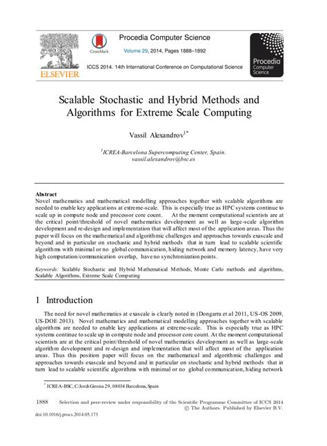 Pdf Scalable Stochastic And Hybrid Methods And Algorithms For Extreme Scale Computing