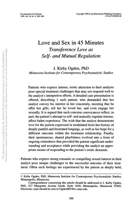 Love And Sex In 45 Minutes Transference Love As Self And Mutual