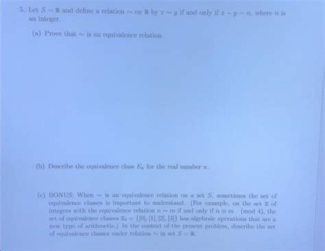 solved 5 let s r and define a relation ∼ on r by x∼y if and