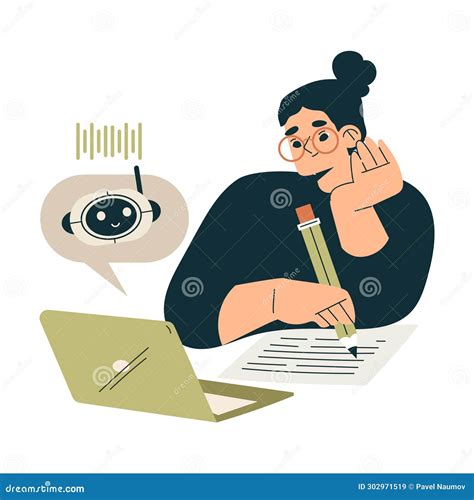 Artificial Intelligence With Woman Character Learning With Chatbot Vector Illustration Stock