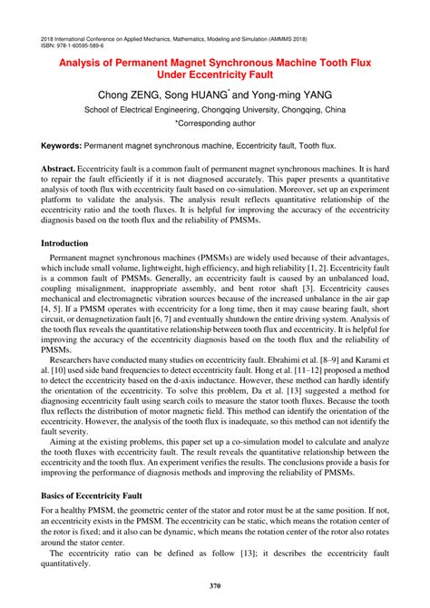 Pdf Analysis Of Permanent Magnet Synchronous Machine Tooth Flux Under Eccentricity Fault