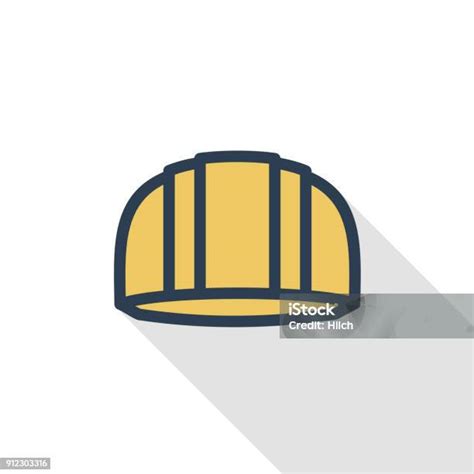 건축 기호 헬멧 얇은 라인 플랫 색상 아이콘입니다 선형 벡터 기호입니다 화려한 긴 그림자 디자인입니다 건설 산업에 대한 스톡