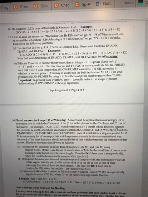 c sci 316 kong lisp assignment 5 solutions to