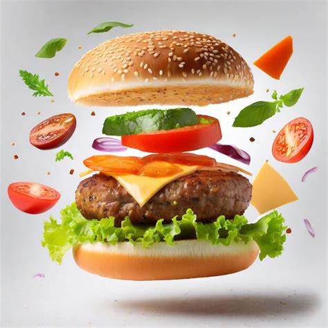 Premium Ai Image Photo Burger With Flying Elements Generated By Ai