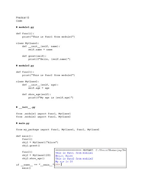 python exp 13 practical 13 code module1 def func1 print this is