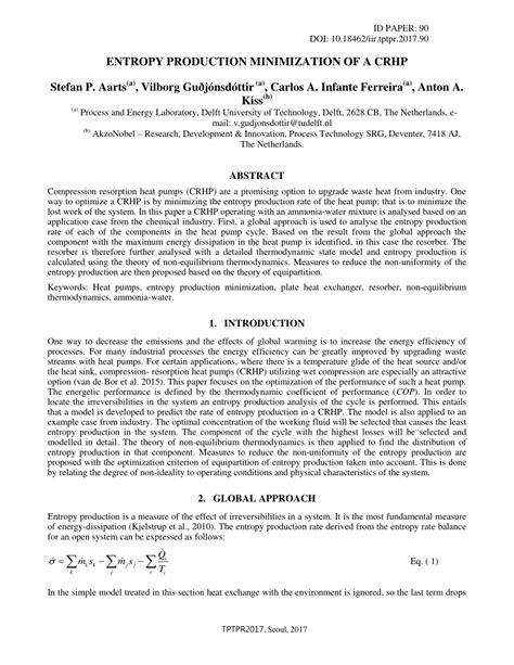 Pdf Entropy Production Minimization Of A Crhp