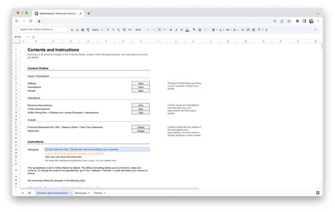 Marketplace Revenue Forecasting Tool Template 10xsheets