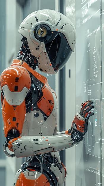 Premium Photo Woman Robot Bionic Android Red And White Style