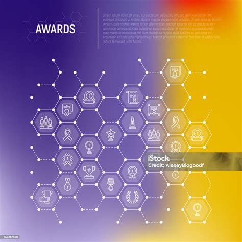 얇은 선 아이콘으로 넓어짐에 수상 개념 트로피 메달 컵 스타 조상 리본 현대 벡터 그림의 경쟁에 대 한 경품입니다 서식 파일 인쇄 매체 배너 개념에 대한 스톡 벡터 아트 및