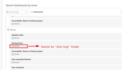 search recent section display general folder for all dashboards