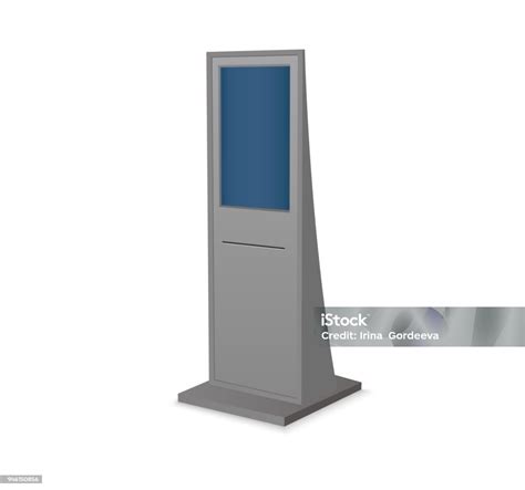 흰색 배경에 고립 된 빈 스크린 정보 키오스크의 집합입니다 결제 터미널 이랑입니다 벡터 일러스트 레이 션 키오스크에 대한 스톡