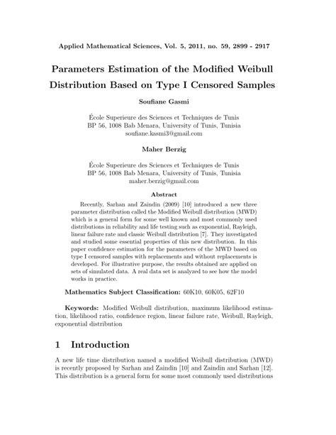 Pdf Parameters Estimation Of The Modified Weibull Distribution Based