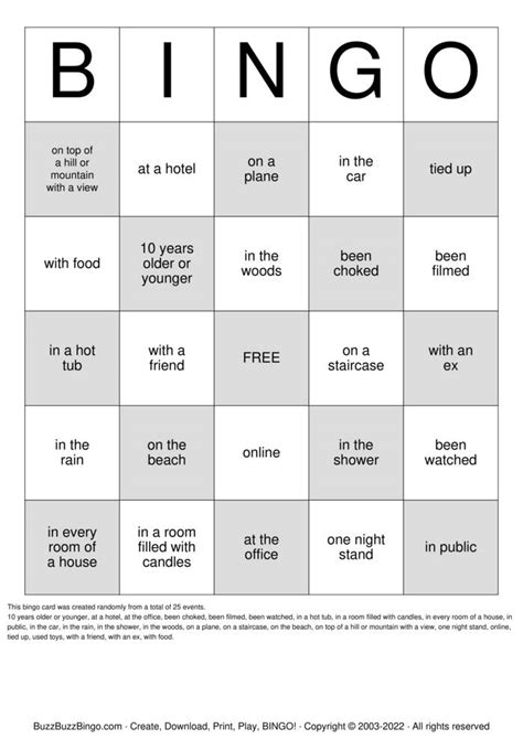 Sex Bingo Cards To Download Print And Customize