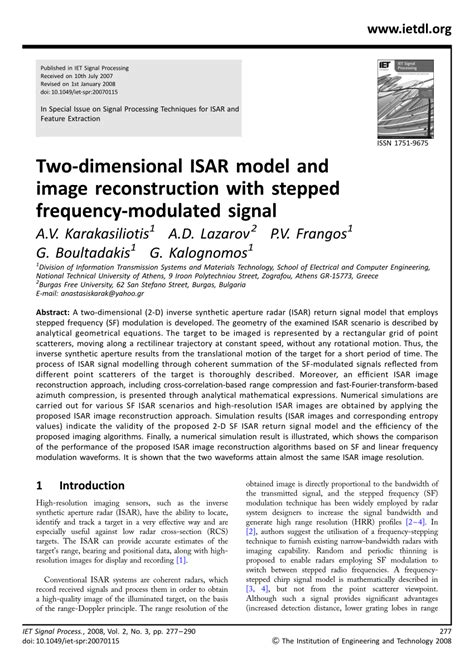 Pdf Two Dimensional Isar Model And Image Reconstruction With Stepped