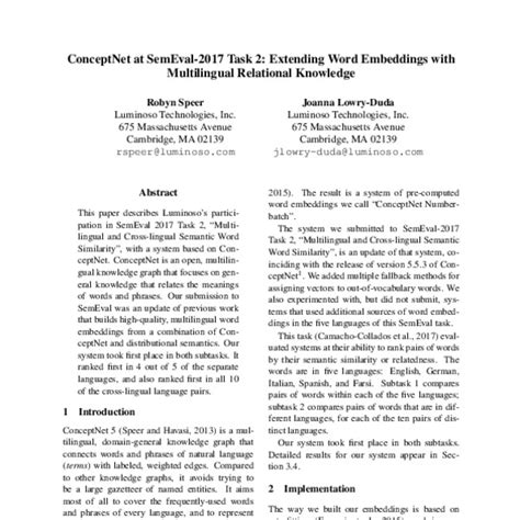 Conceptnet At Semeval 2017 Task 2 Extending Word Embeddings With