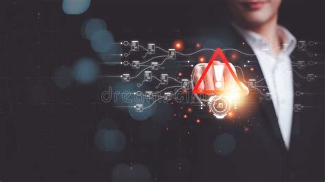 programmer and virtual icons exclamation mark alarm computer virus detected danger warning