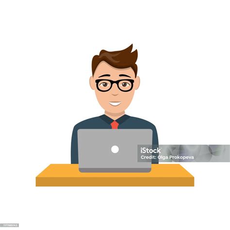노트북 컴퓨터에서 작업하는 남자 인터넷에서 서핑 그리고 친구들과 채팅 온라인 쇼핑 및 결제 절연 플랫 벡터 일러스트레이션 가공의 인물에 대한 스톡 벡터 아트 및 기타 이미지