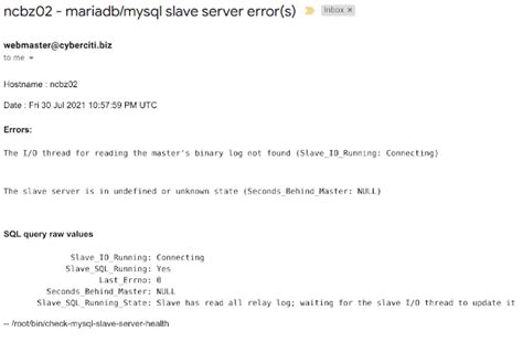 Shell Script To Monitor Mariadb Replication And Send Email Alert Nixcraft