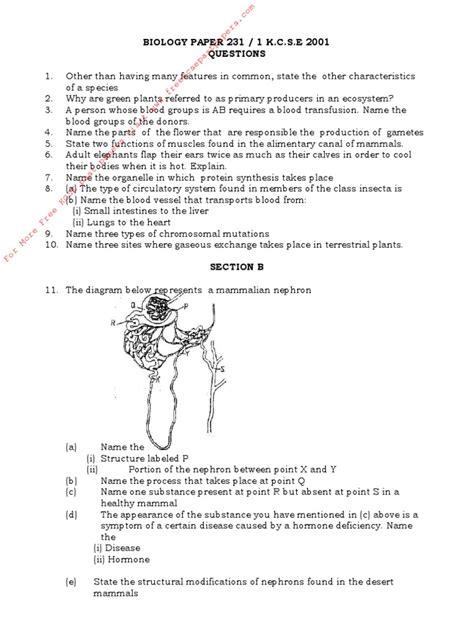 Kcse 2001 Biology Questions Pdf Gill Leaf