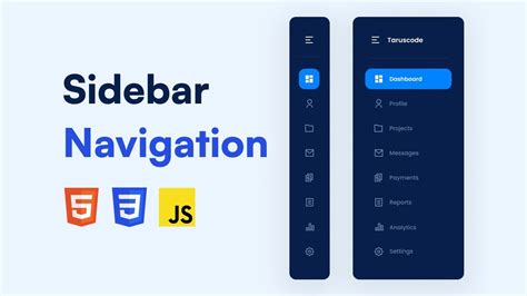 Sidebar Navigation Menu Using Html Css And Javascript Youtube