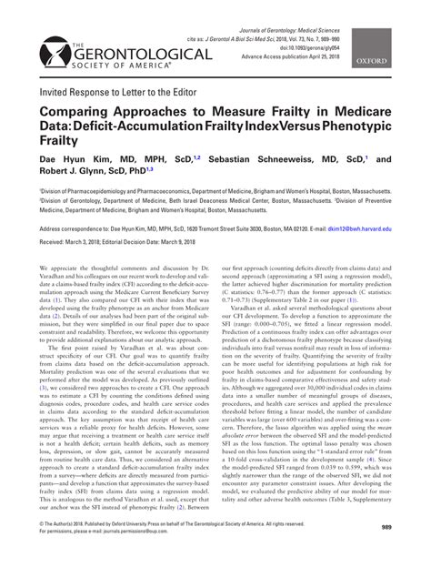 Pdf Comparing Approaches To Measure Frailty In Medicare Data Deficit Accumulation Frailty