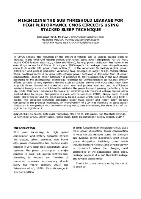 Doc Minimizing The Sub Threshold Leakage For High Performance Cmos Circuits Using Stacked