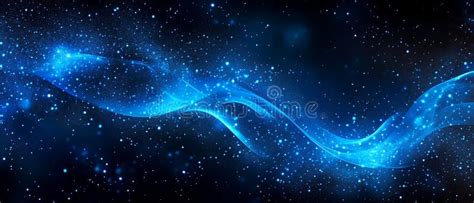 Abstract Blue Energy Wave With Sparkling Particles Cosmic Background Digital Art Stock