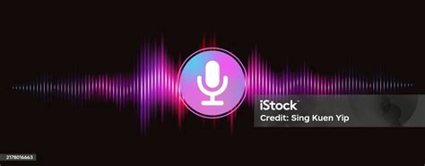 음성 인식 기술 마이크 아이콘과 Soundwave를 사용한 Ai 음성 인식 스마트 미디어 응용 프로그램 템플릿입니다 벡터 오디오 녹음 그림입니다 Brand Name