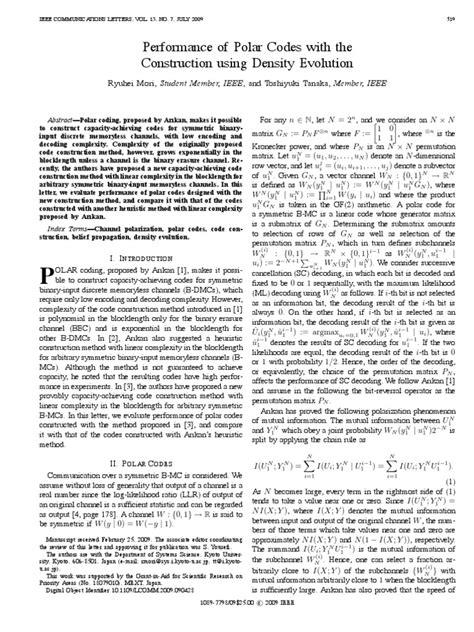 Performance Of Polar Codes With The Construction Using Density Evolution Pdf Matrix