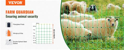 Vevor Electric Fence Netting 42 H X 164 L Pe Net Fencing With Posts And Double Spiked Stakes