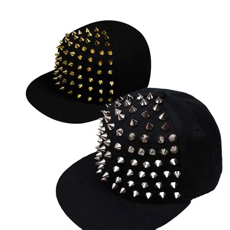 Snapback Cap Unisex Punk Rock Hip Hop Silver Rivet Stud Spike Spiky Hat Adjustable Adult Cap