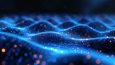 Digital Art With Abstract Blue Waveform Glowing Particles Embodying
