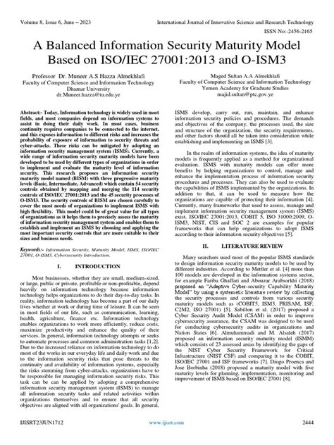 A Balanced Information Security Maturity Model Based On Isoiec 270012013 And O Ism3 Pdf