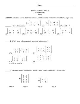 TEST Matrices By Deanna Chute Teachers Pay Teachers