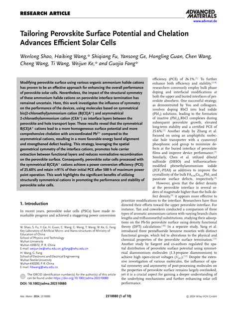 Tailoring Perovskite Surface Potential And Chelation Advances Efficient