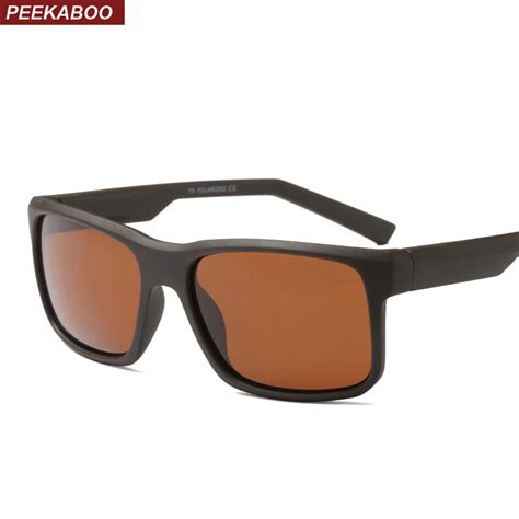 Peekaboo Matte Black Square Sunglasses Men Polarized Uv400 Tr90 Brown Polarized Sun Glasses For