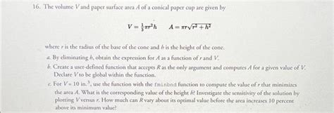 16 The Volume V And Paper Surface Area A Of A