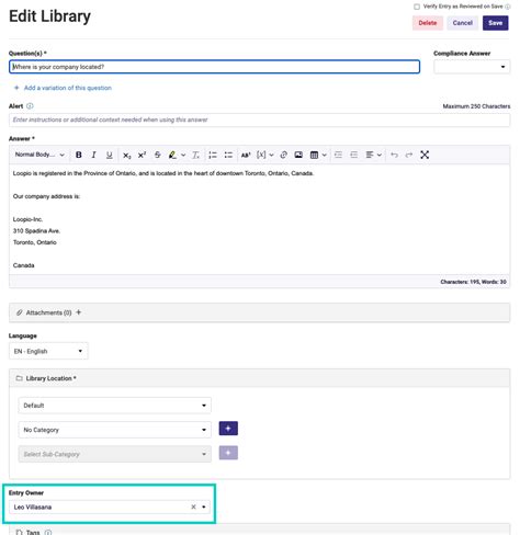 Can I Assign Library Entry Owners Loopio Help Center