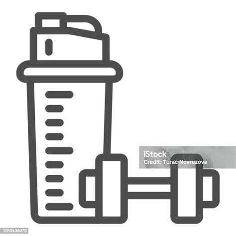 단백질 쉐이크와 아령 라인 아이콘 체육관 컨셉 화이트 배경에 단백질 셰이커 사인 모바일 웹 디자인에 대한 개요 스타일에 아령 아이콘스포츠 셰이커 병 벡터 그래픽 아이콘에