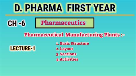 Pharmaceutical Manufaturing Plant Ch 6 L 1 Pharmaceutics Dpharm