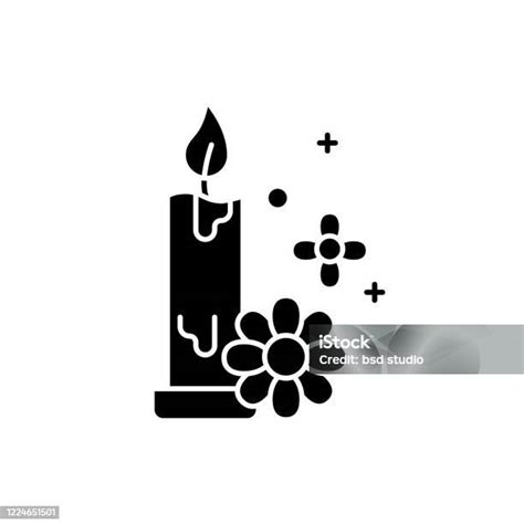 아로마 테라피 문말 아이콘입니다 꽃 향기의 양초 향수 공기 청정기 스파 제품 휴식과 자기 관리 목욕 장식 실루엣 기호입니다 음수 공간입니다 벡터 절연 그림 0명에 대한 스톡