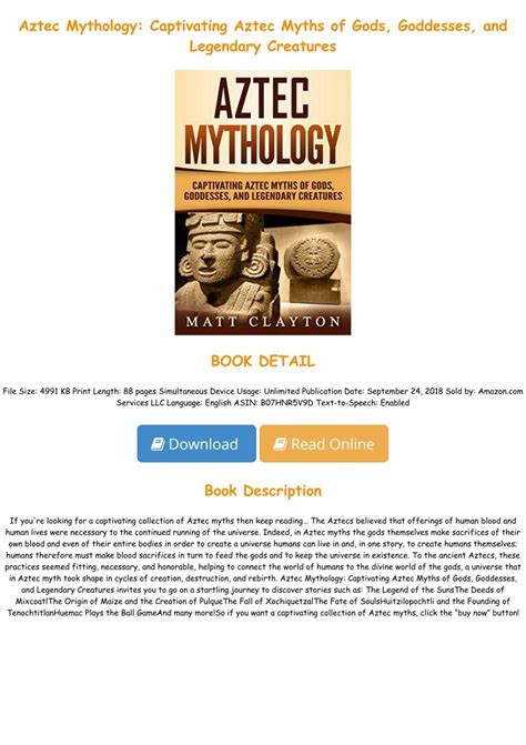 Ebook Pdf Aztec Mythology Captivating Aztec Myths Of Gods