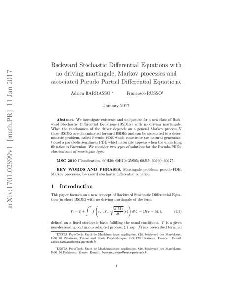 pdf backward stochastic differential equations with no driving martingale markov processes