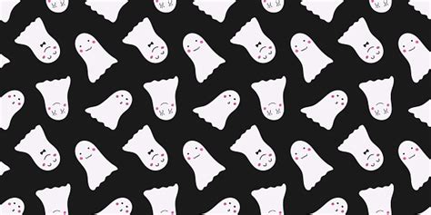 검은 배경에 손으로 그린 스타일의 유령 완벽 한 패턴 플라잉 팬텀 할로윈 무서운 유령 괴물 귀엽고 으스스한 캐릭터 홀리데이 실루엣 10월에 대한 스톡 벡터 아트 및 기타