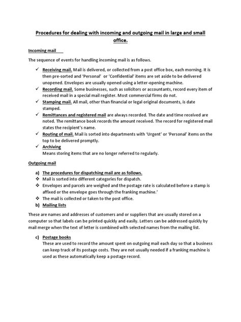 Procedures For Handling Mail In Offices Pdf Envelope Mail