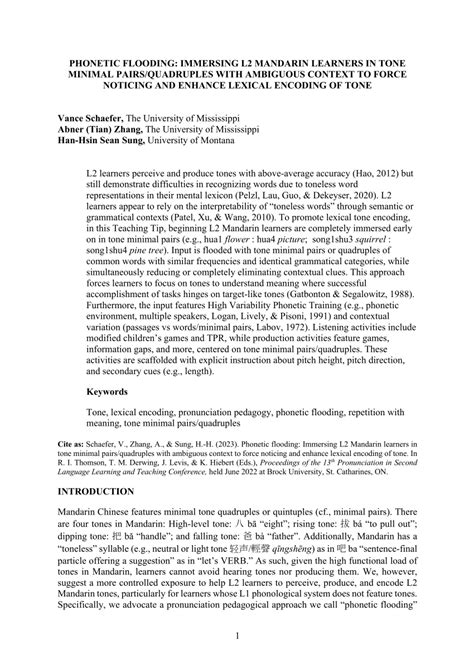 Pdf Phonetic Flooding Immersing L2 Mandarin Learners In Tone Minimal Pairs With Ambiguous