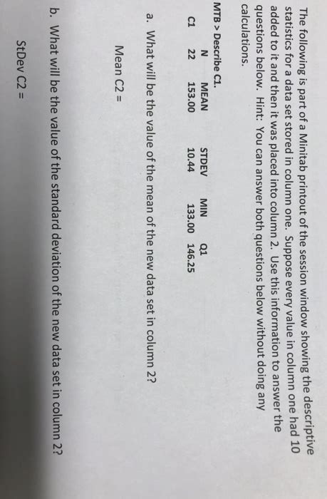 solved the following is part of a minitab printout of the