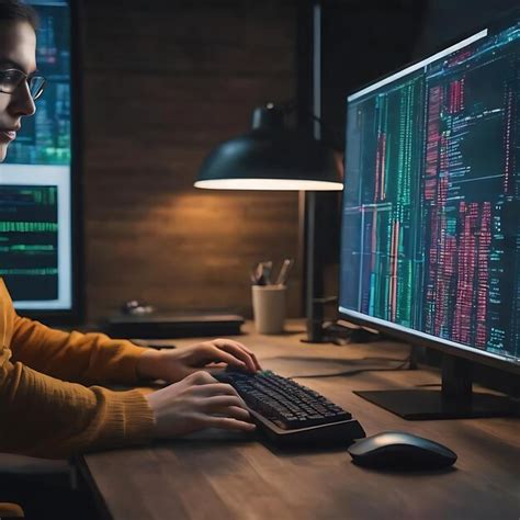 premium ai image programming background with person working with
